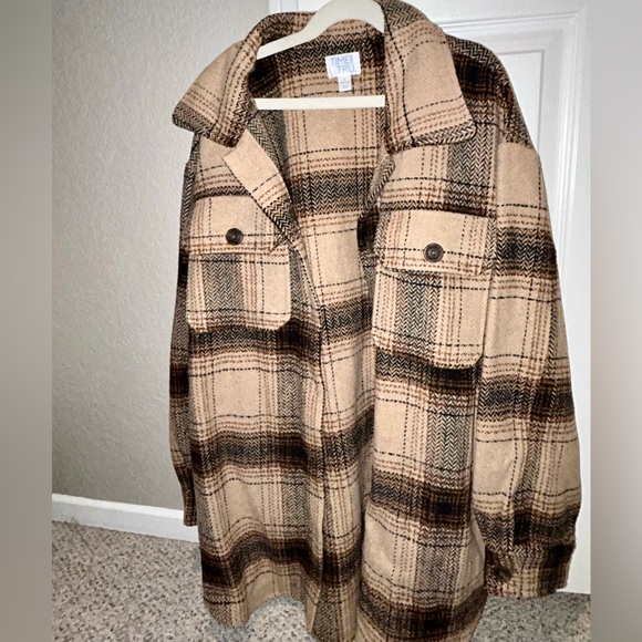Time and Tru | Jackets & Coats | Time And Tru Shacket Brown Plaid Size ...